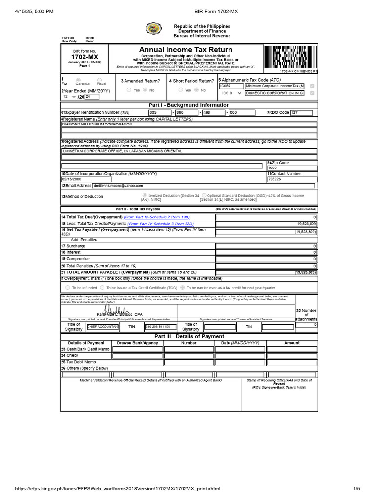 Bir Form 1702-Mx | PDF | Tax Deduction | Income Tax