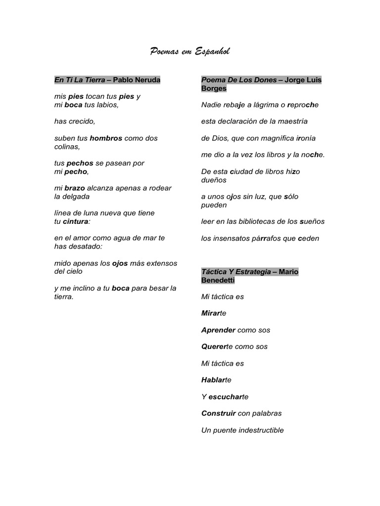 Poemas Em Espanhol | PDF