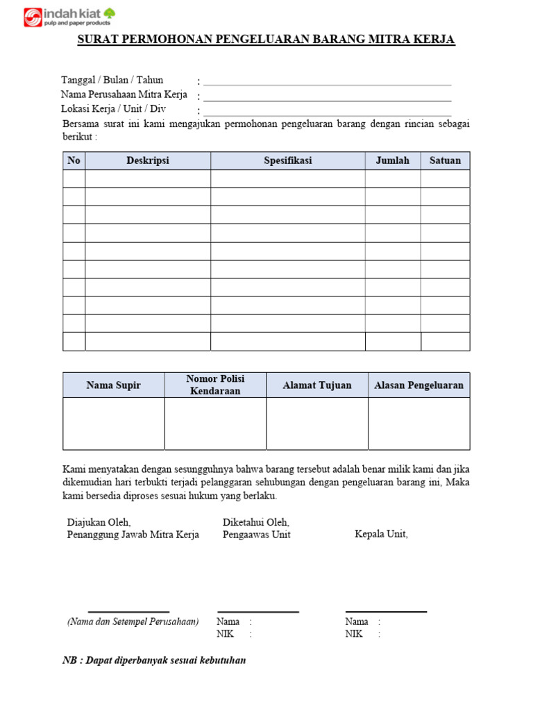 Formulir Permohonan Pengeluaran Barang Mitra Kerja Ok | PDF