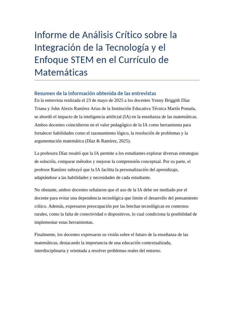Informe Analisis STEM Matematicas | PDF | Inteligencia artificial ...