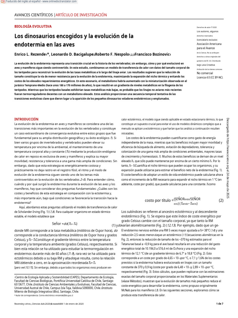 Sciadv - Aaw4486 (1) .En - Es | PDF | Evolución | Termorregulación