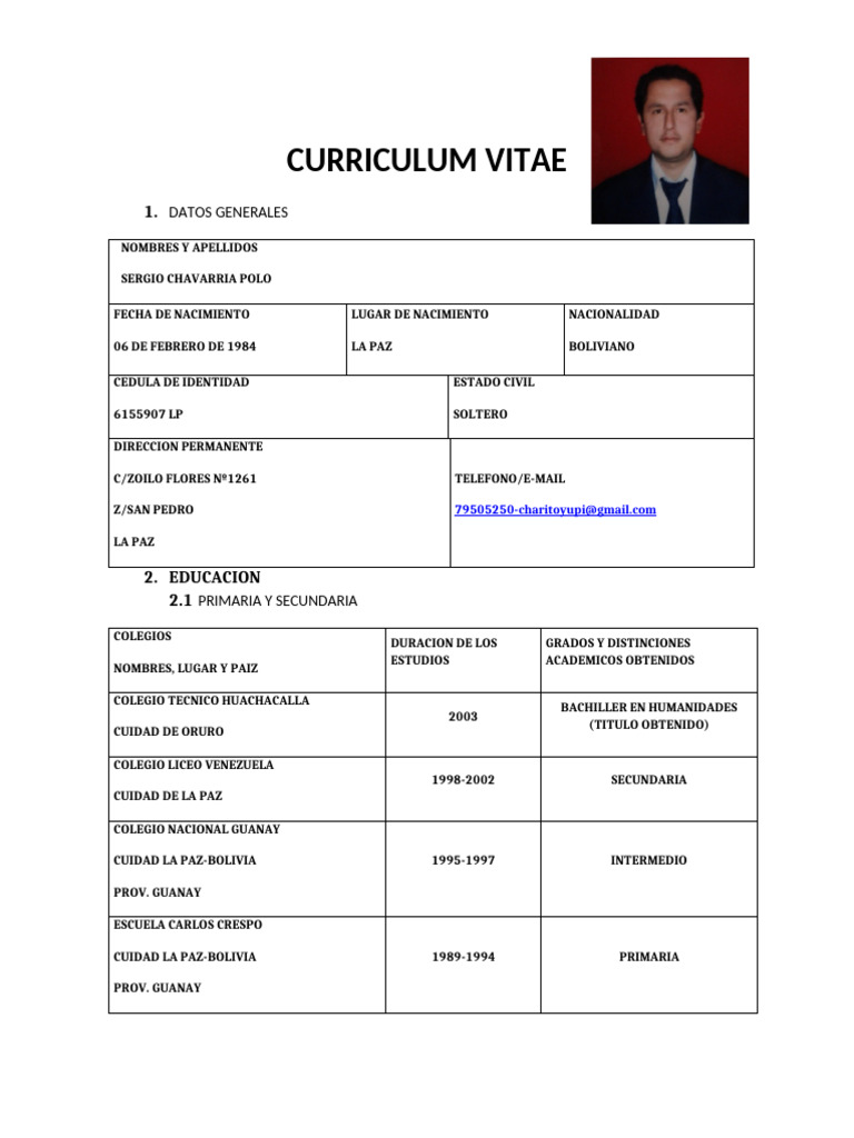 CURRICULUM SERGIO NUEVO-ACTUAL (Autoguardado) SERGIO CON 2020 | PDF | Bolivia