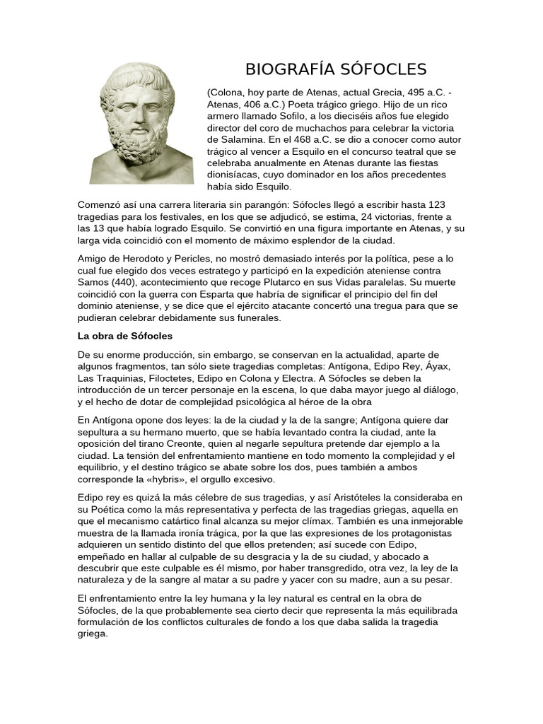 Biografía Sófocles (Mariluz) | PDF | Edipo | Sófocles