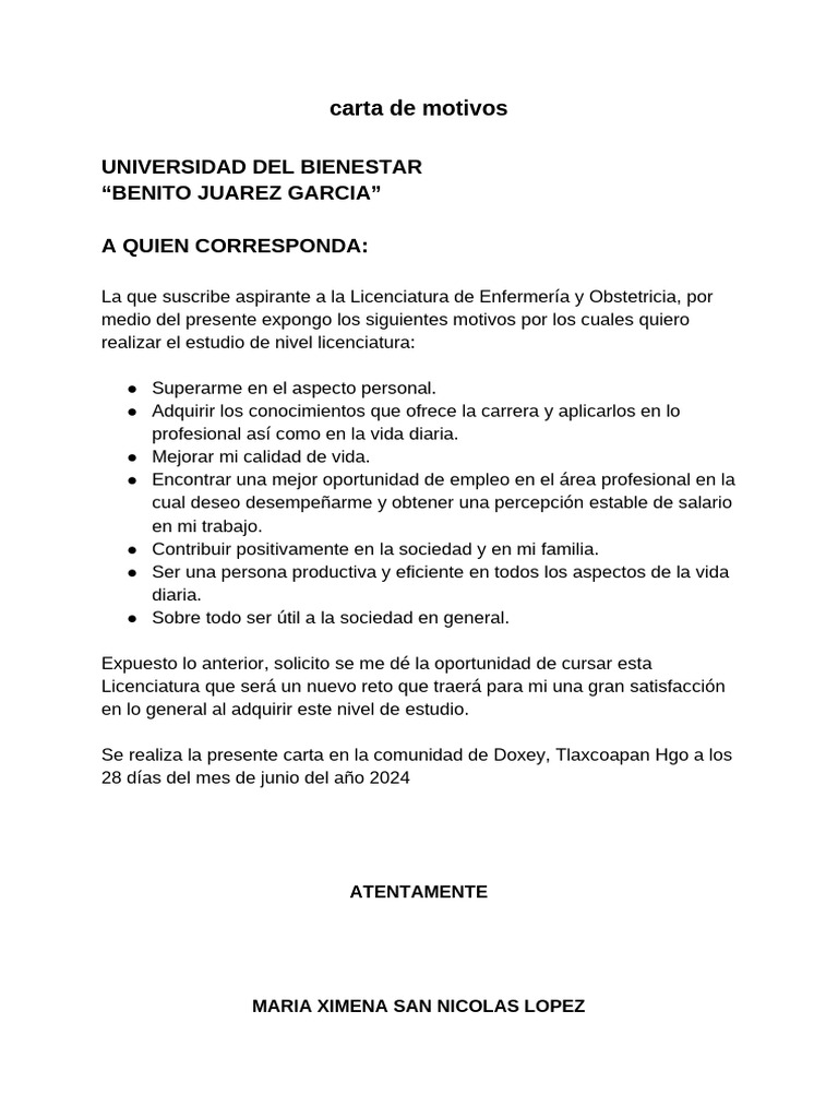 Carta de Motivos | PDF