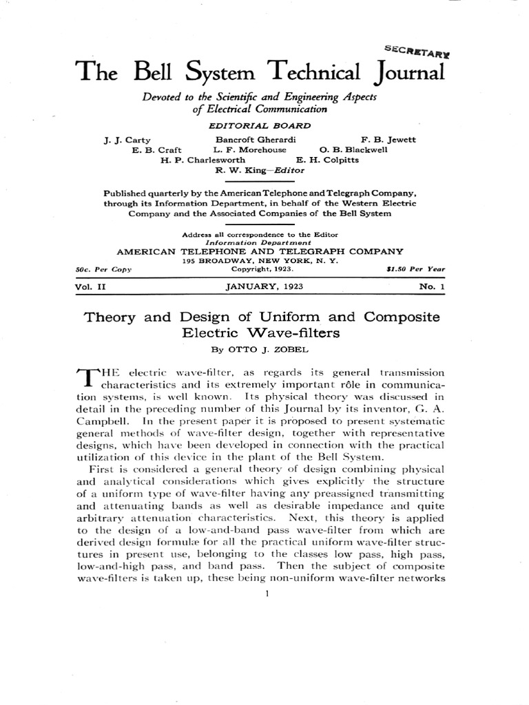 Theory and Design of Uniform and Composite Electric Wave Filters ...