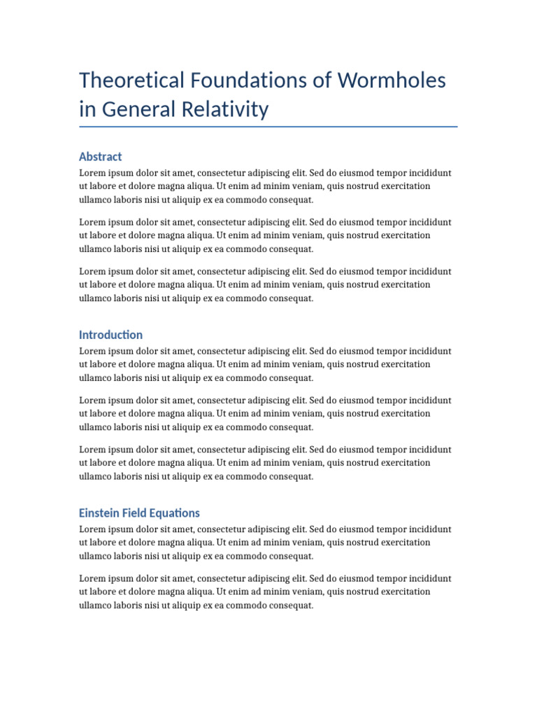 Theoretical Foundations of Wormholes in General Relativity | PDF