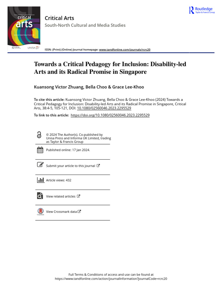 Towards A Critical Pedagogy For Inclusion Disability-Led Arts and Its ...