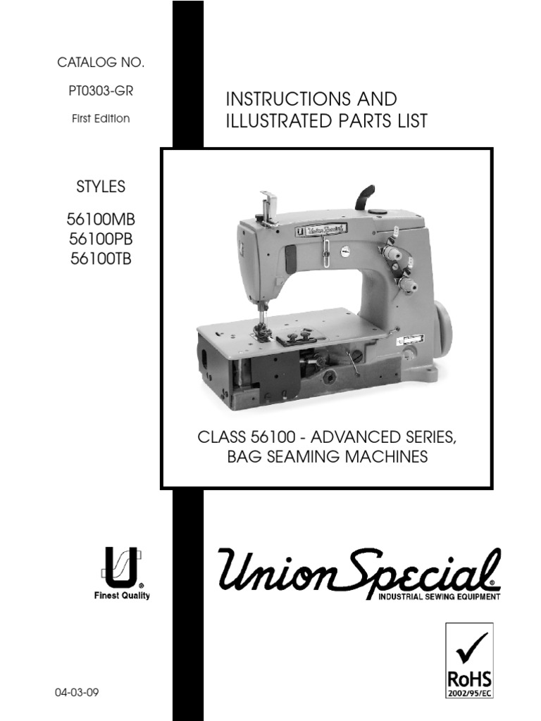 Union Special 56100 Parts Manual | PDF | Sewing Machine | Machines