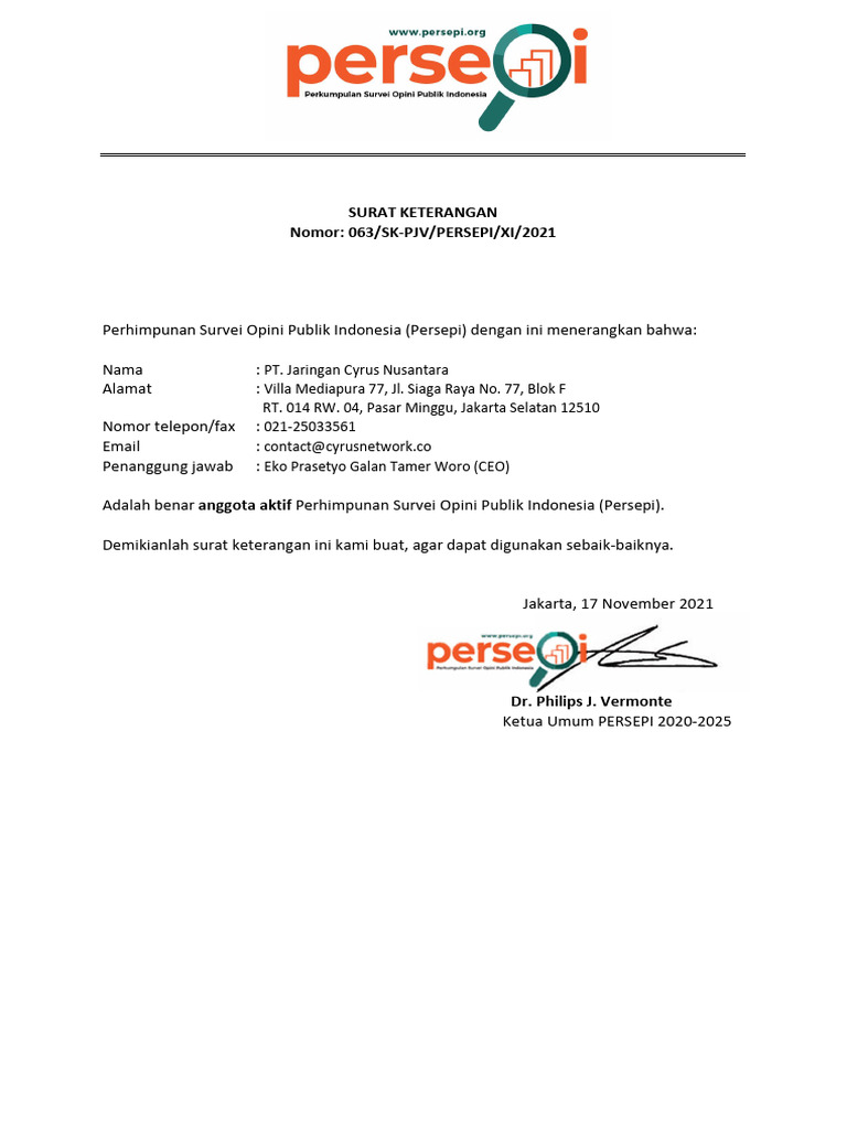 063 - Surat Keterangan Persepi - PT - R | PDF