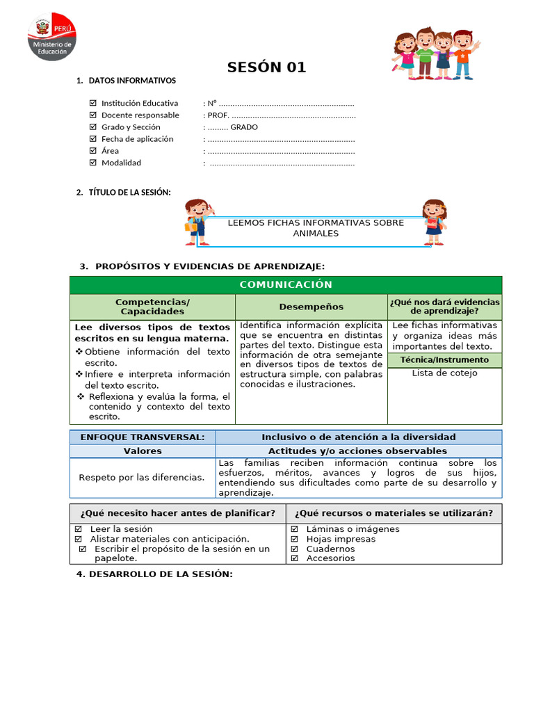 LUNES A - SESIÓN Y FICHA - Leemos Fichas Informativas Sobre Animales ...