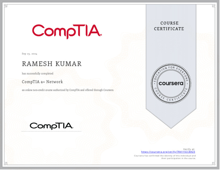 CompTIA A+ Course Completion Certificate | PDF