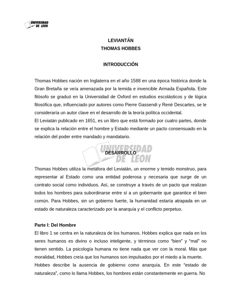 Leviatán de Hobbes: Contrato Social y Estado | PDF | Thomas Hobbes ...
