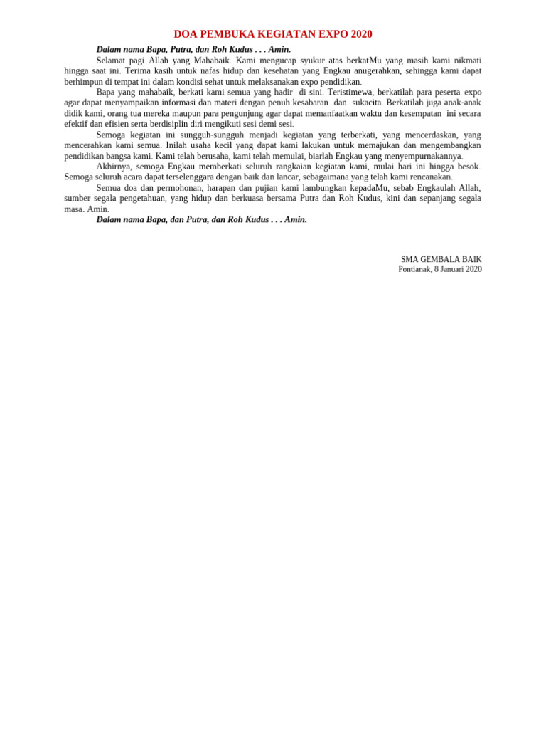 Doa Pembuka Expo 4 | PDF