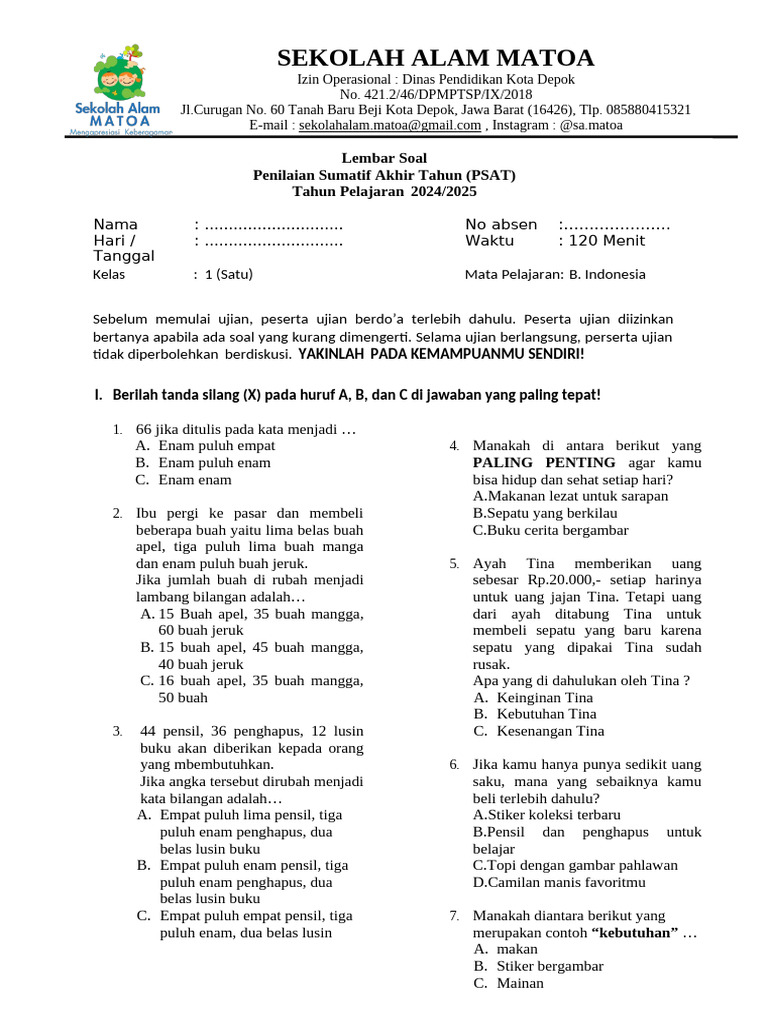 Soal Dan Instrumen Soal | PDF