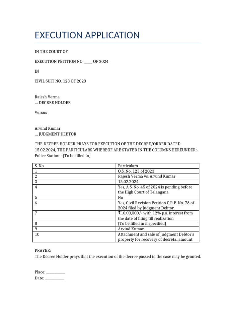 Execution Application Draft | PDF