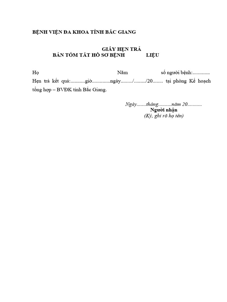 BM - khth.08.01 Giay Hen Tra Ket Qua | PDF