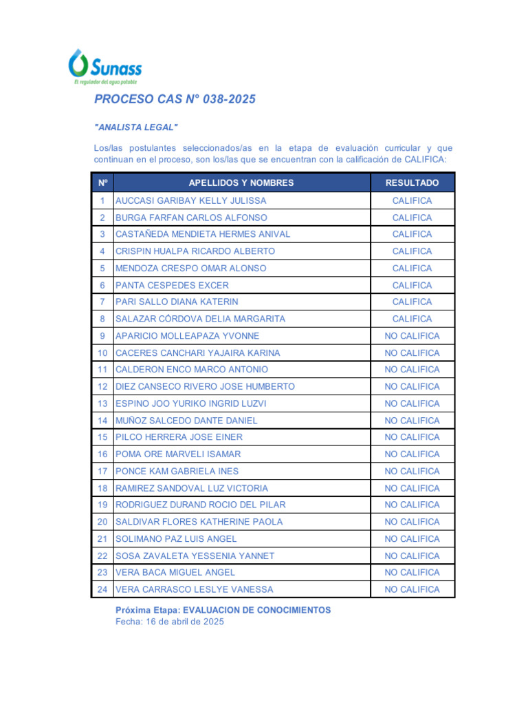 PROCESO CAS #038-2025: "Analista Legal" | PDF