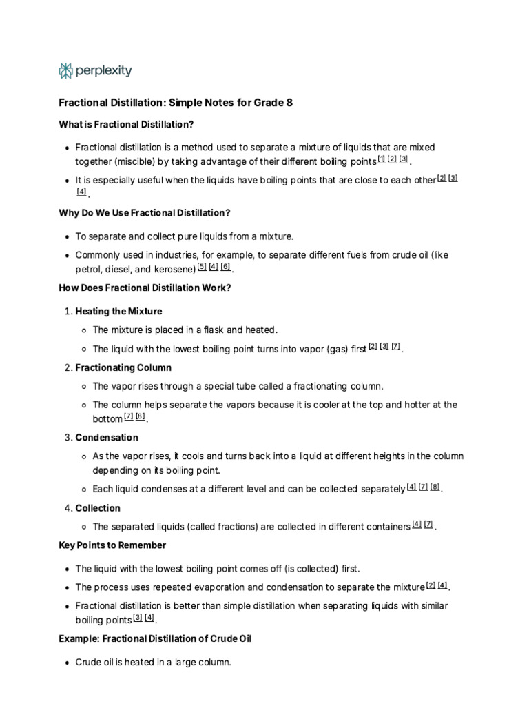 Fractional Distillation - Simple Notes For Grade 8 | PDF | Distillation ...