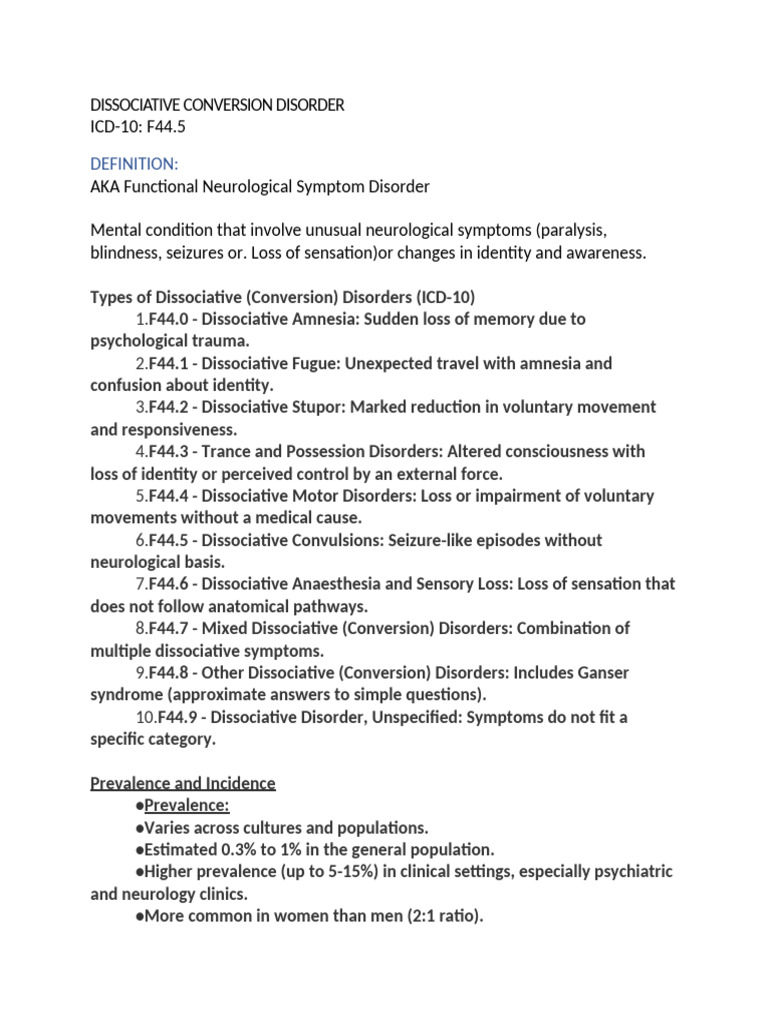 Dissociative Conversion Disorder 2 | PDF | Dissociation (Psychology ...