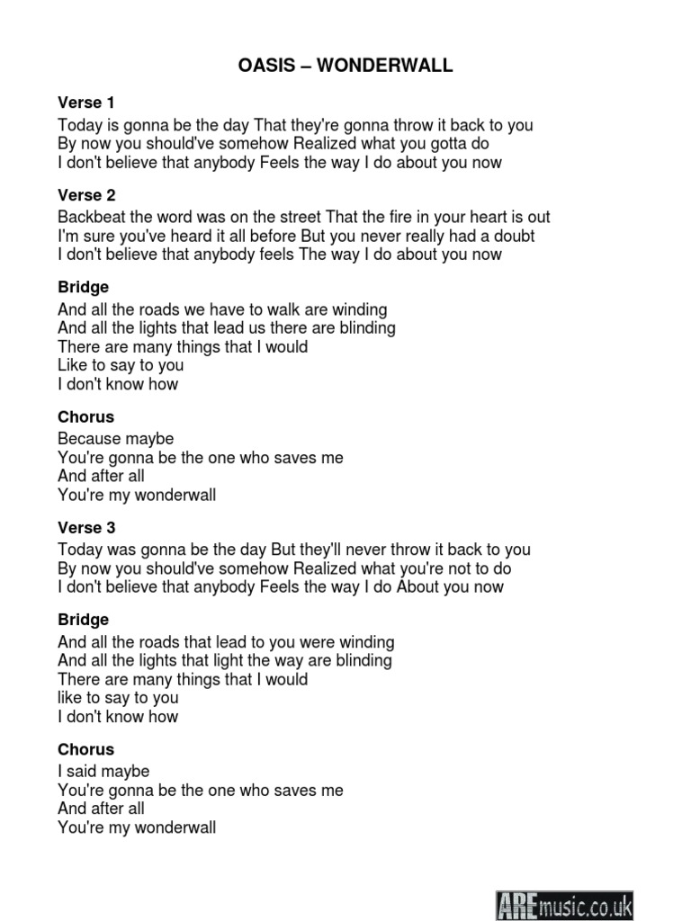 Oasis Wonder Wall Pdf