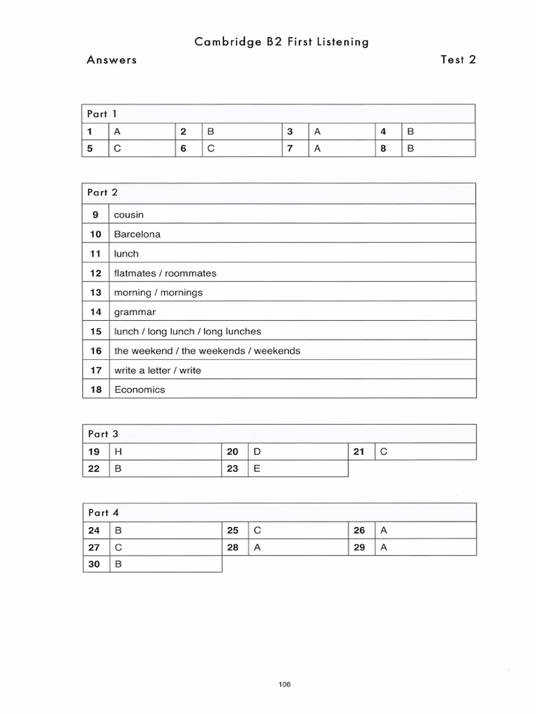 Test 2 Listening Key (1) | PDF