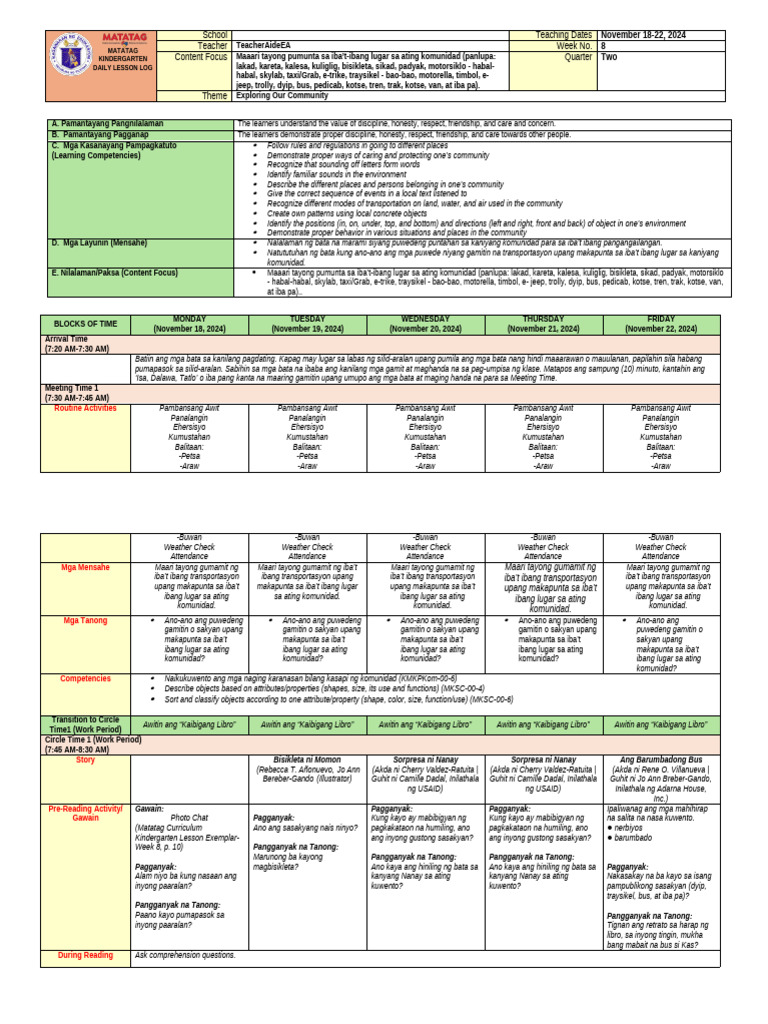 Kinder DLL - Quarter 2. Week 8.matatag Curriculum | PDF