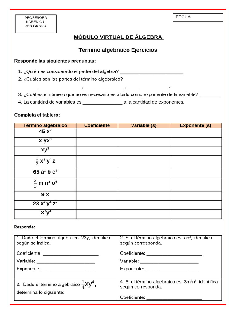 Termino Algebraico | PDF | Matemáticas | Matemática Elemental