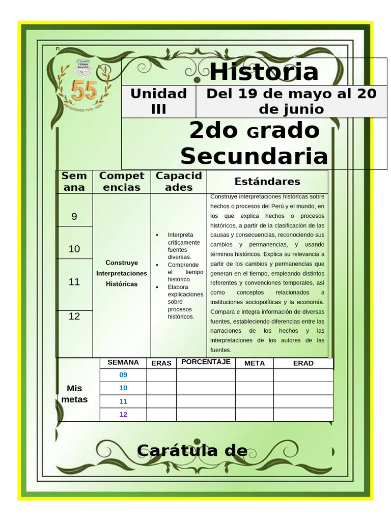 III Carátula de Unidad - 2do Historia | PDF