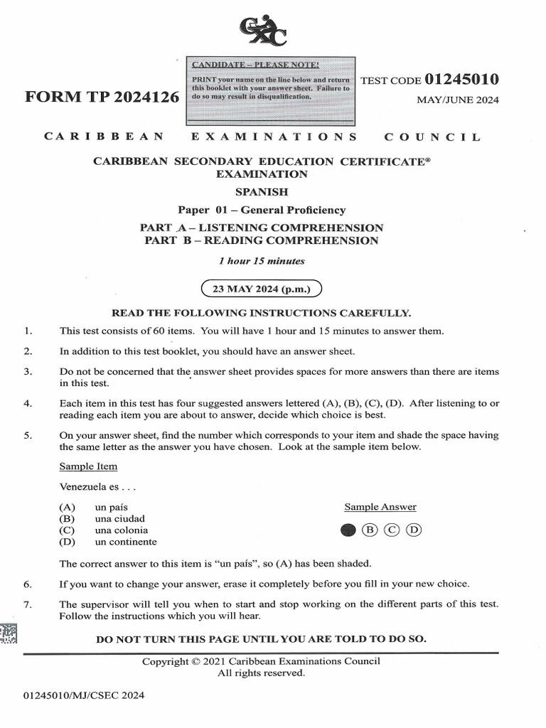 Spanish CSEC Student's Script 2024 | PDF