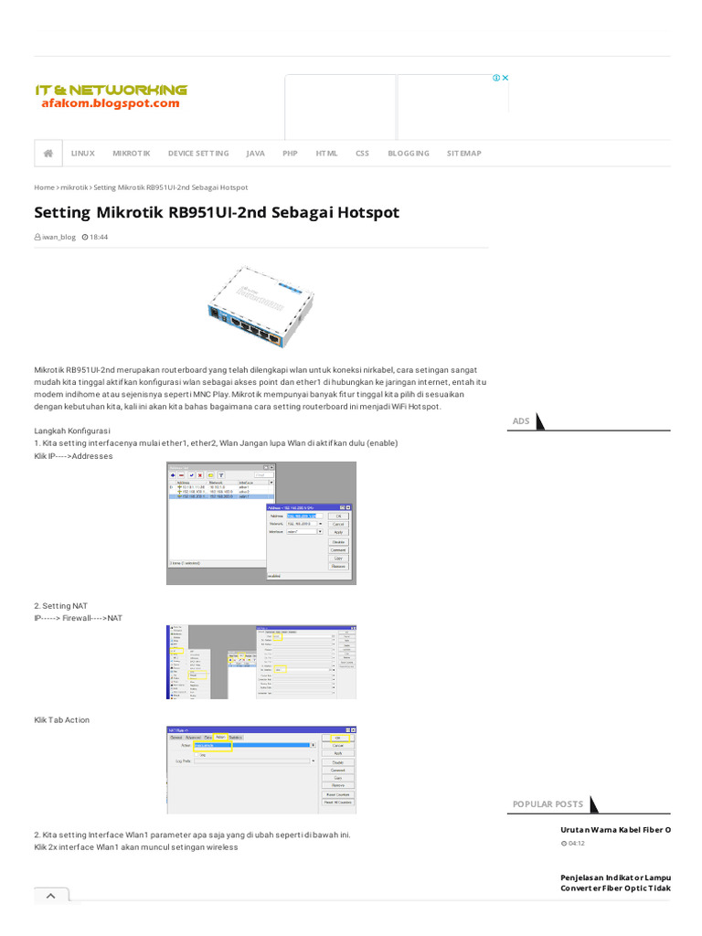 Setting Mikrotik RB951UI-2nd Sebagai Hotspot | PDF