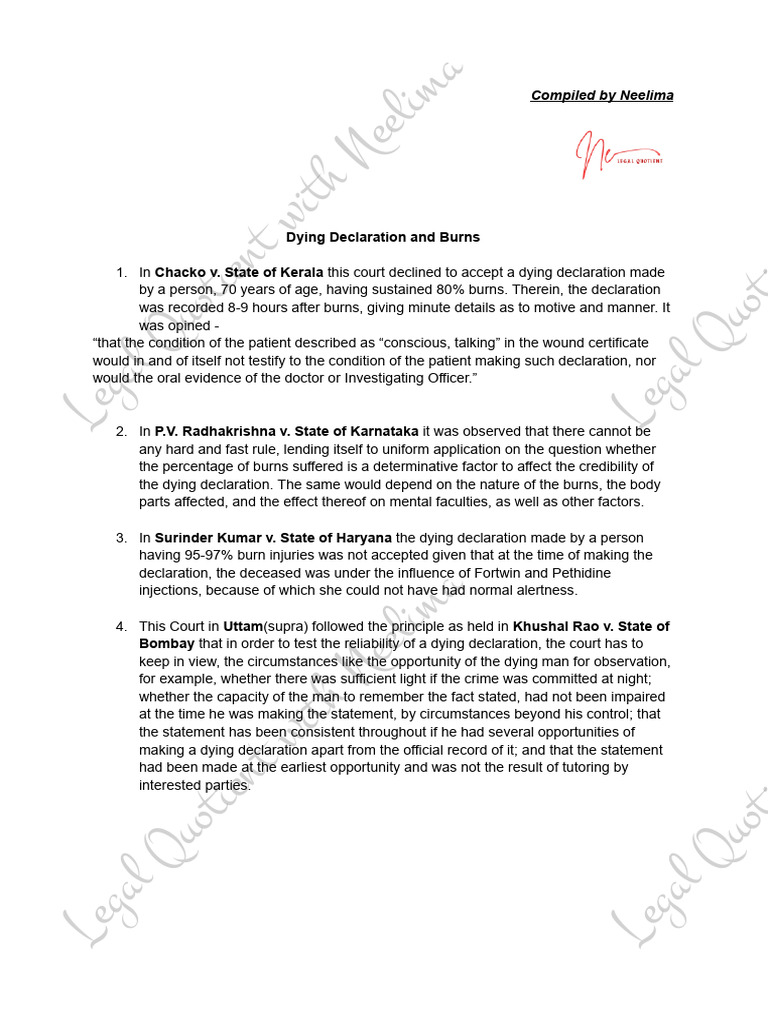 Dying Declaration and Burns | PDF