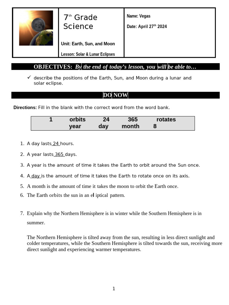 Solar & Lunar Eclipses Worksheets | PDF | Eclipse | Solar Eclipse
