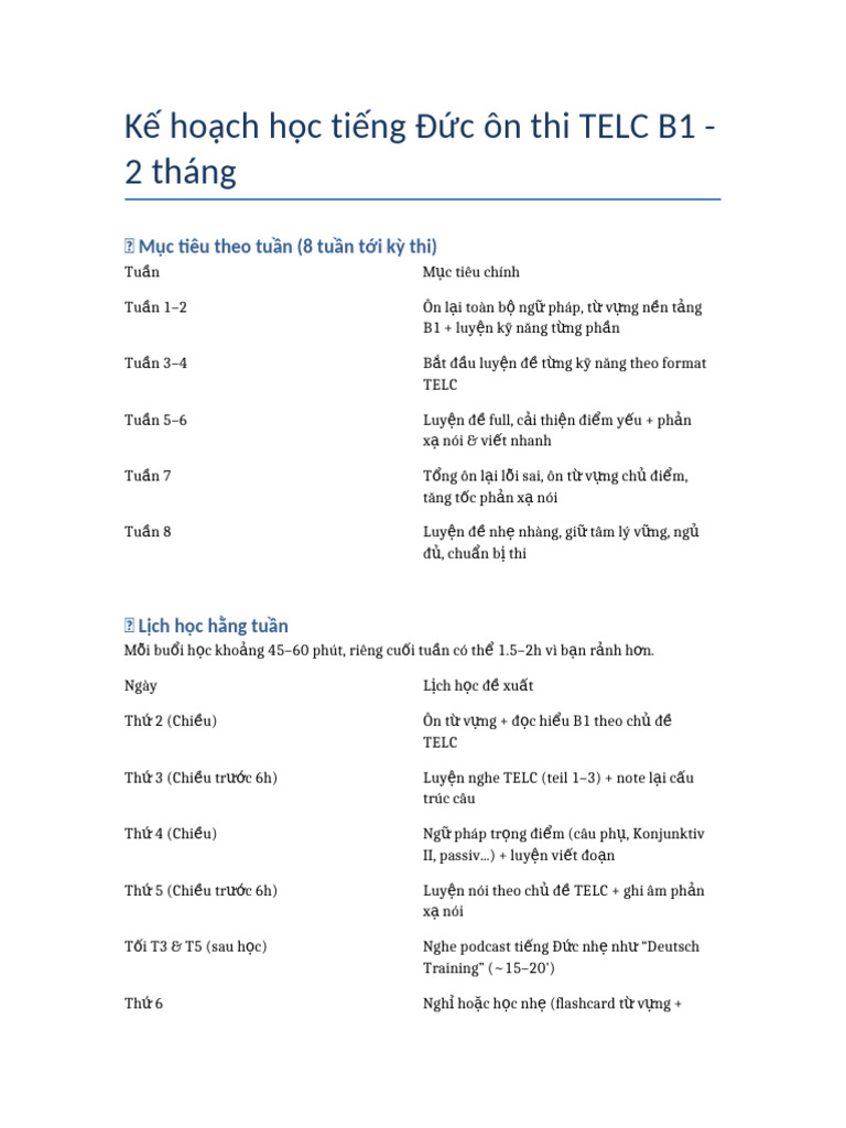 KeHoachHocTiengDuc TELC B1 | PDF