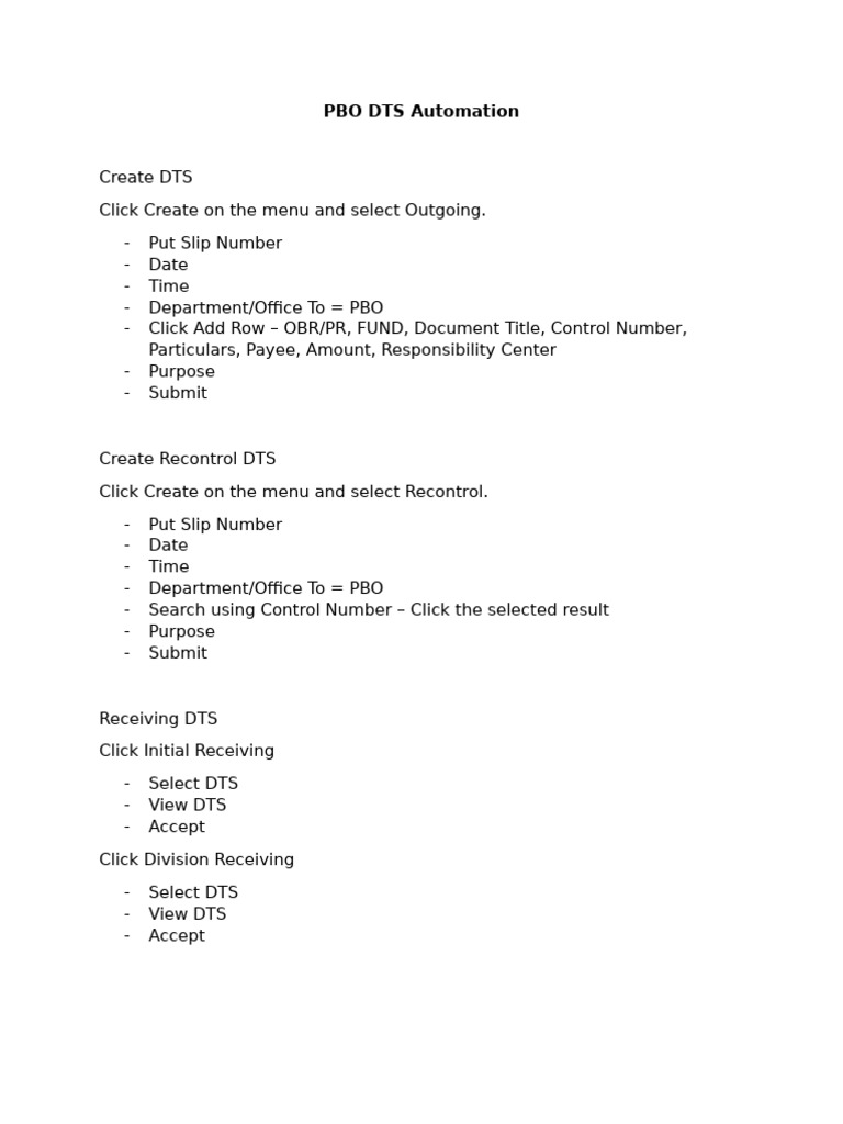 PBO DTS Automation Guide | PDF