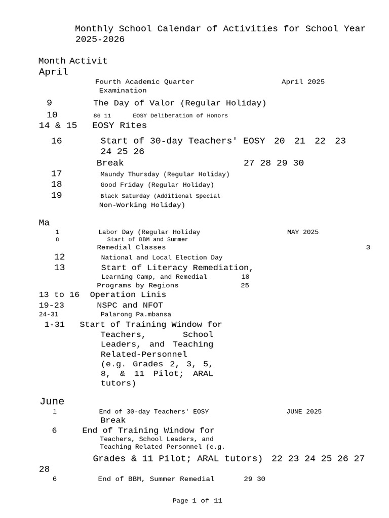 School Calendar 2025-2026 Philippines | PDF | Observances