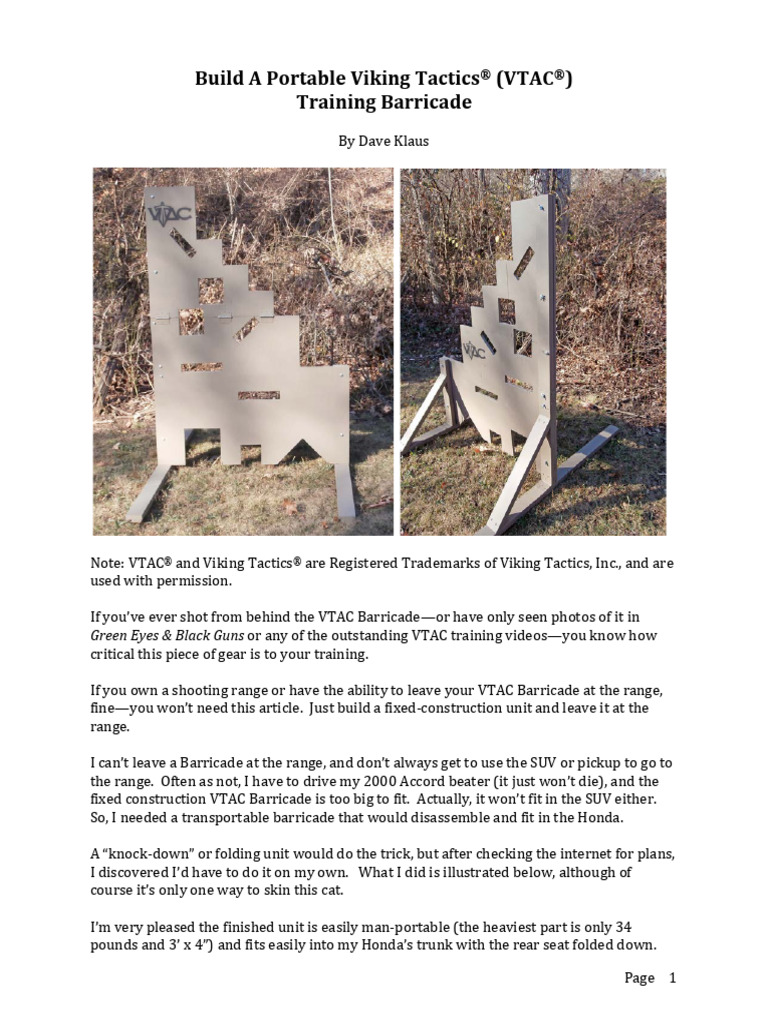 DIY Portable VTAC Training Barricade | PDF | Nut (Hardware) | Drill