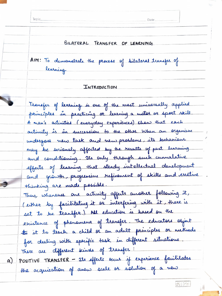 Bilateral Transfer of Learning | PDF