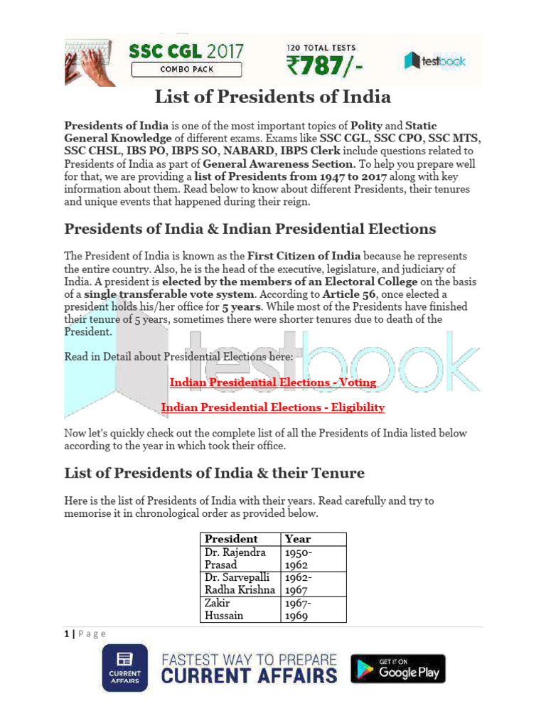 List of Presidents of India | PDF | Presidencies | Politics Of India