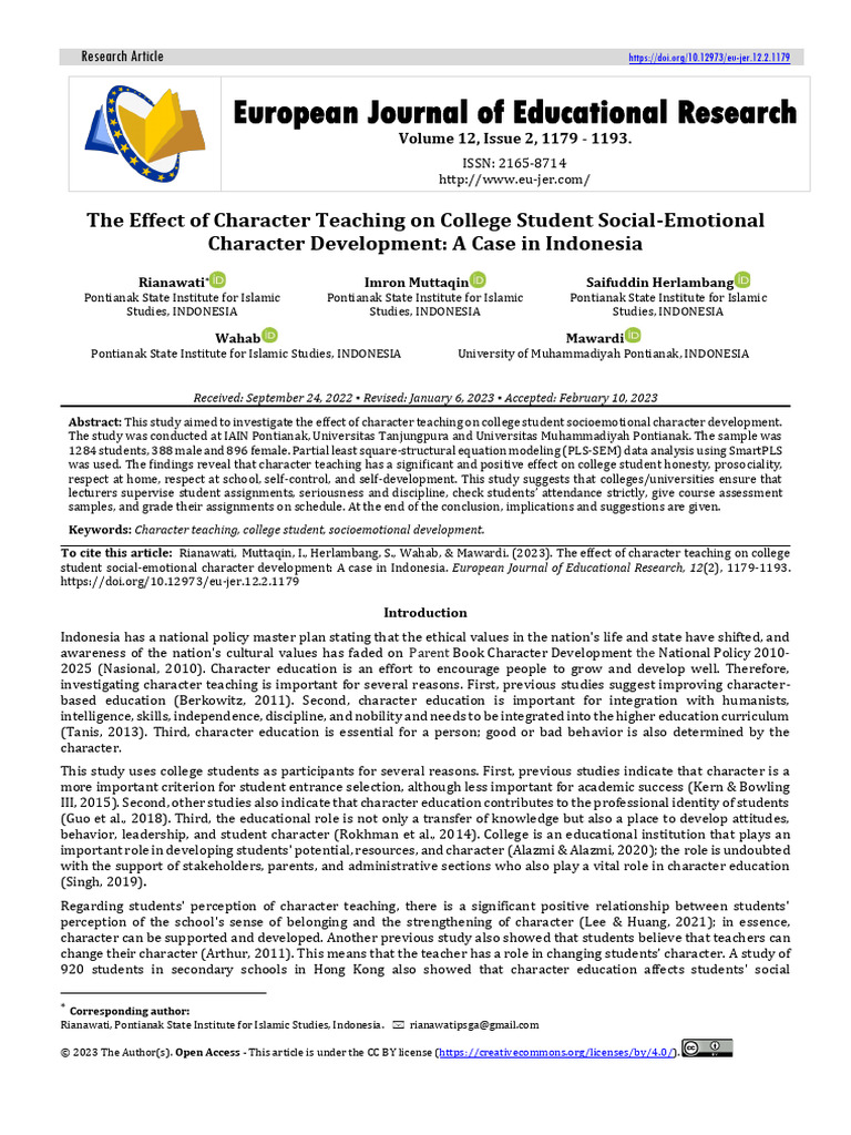 The Effect of Character Teaching On College Student Social-Emotional ...