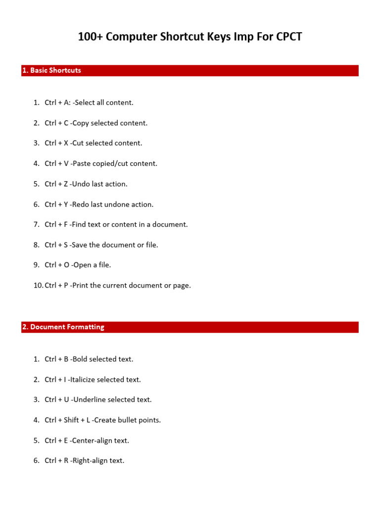 100+ Computer Shortcut Keys | PDF | Window (Computing) | Software