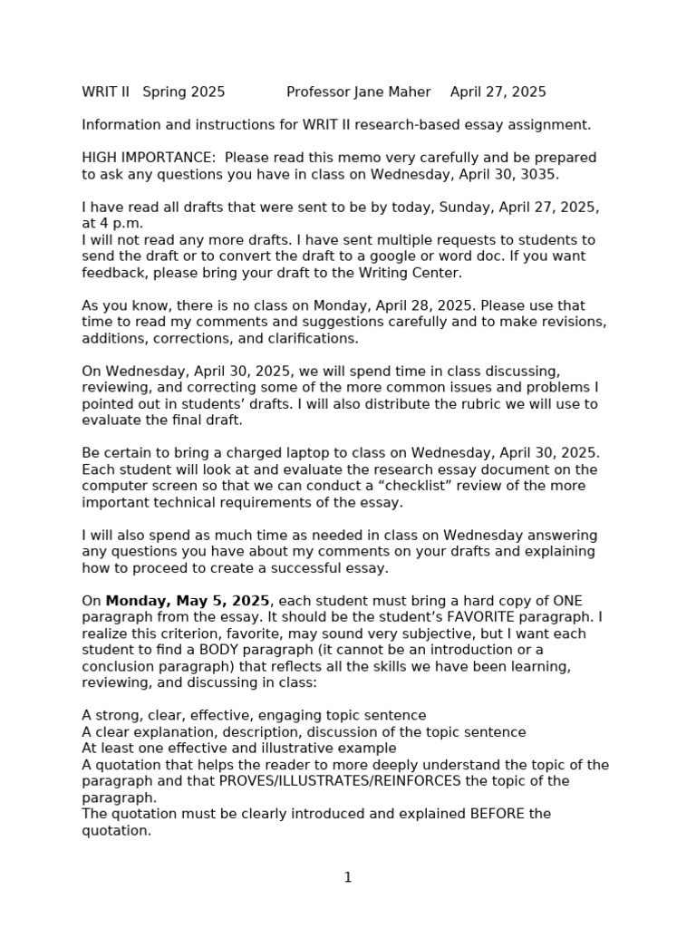 Instructions For Final Draft of Research-Based Essay | PDF | Paragraph ...