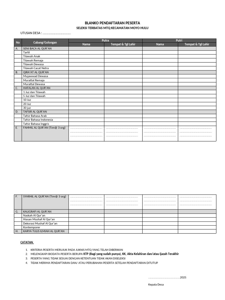 Blanko Pendaftaran Peserta | PDF