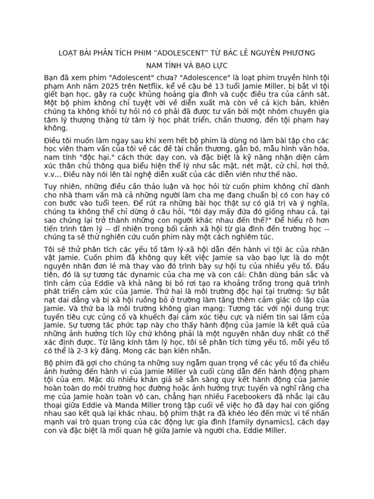 Lo T Bài Phân Tích Phim Adolescent | PDF