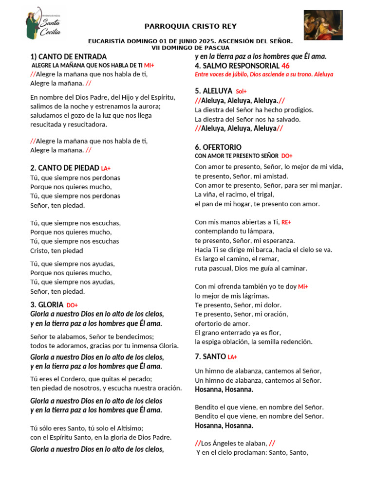 138 Cantos Eucaristía Domingo 010625 Ascensión Del Señor VF | PDF | eucaristía | Cristo (título)