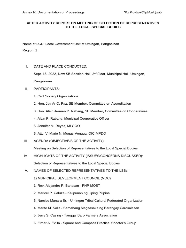 Annex R After Activity Report - Selection of Representatives | PDF