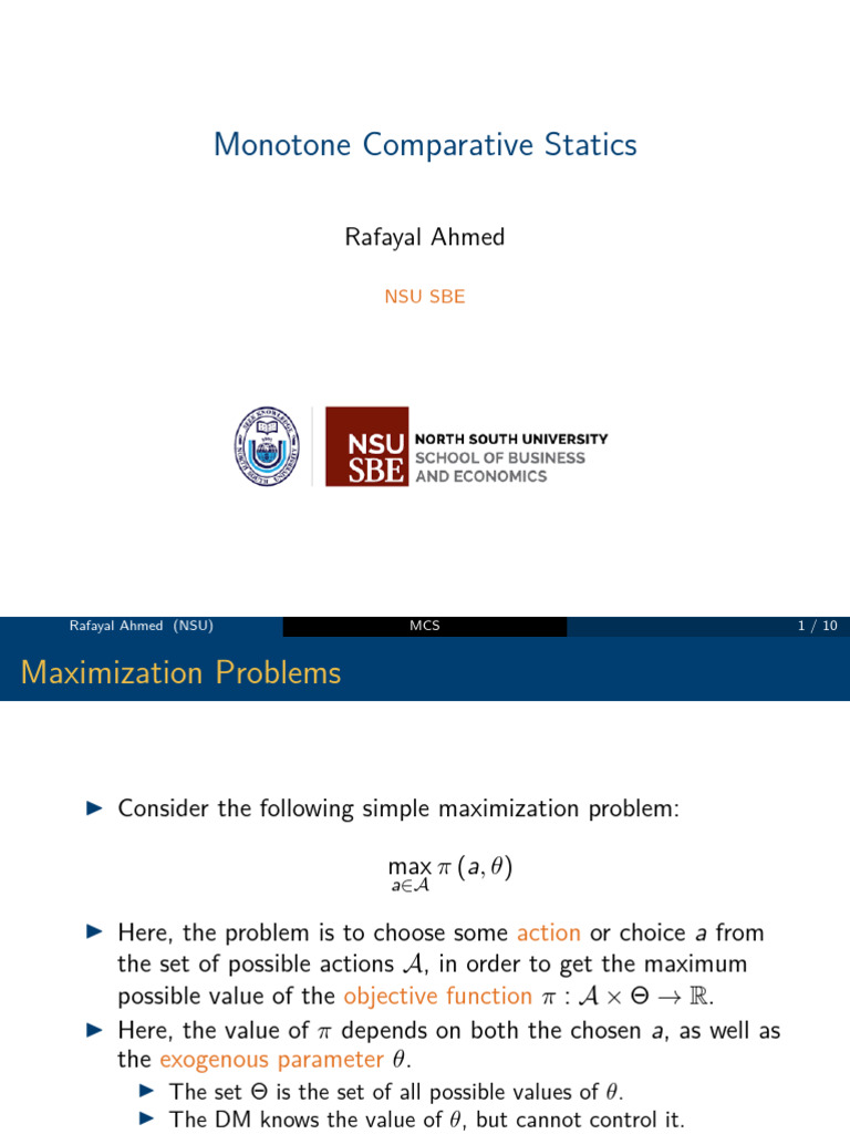 Monotone Comparative Statics Explained | PDF | Loss Function | Utility