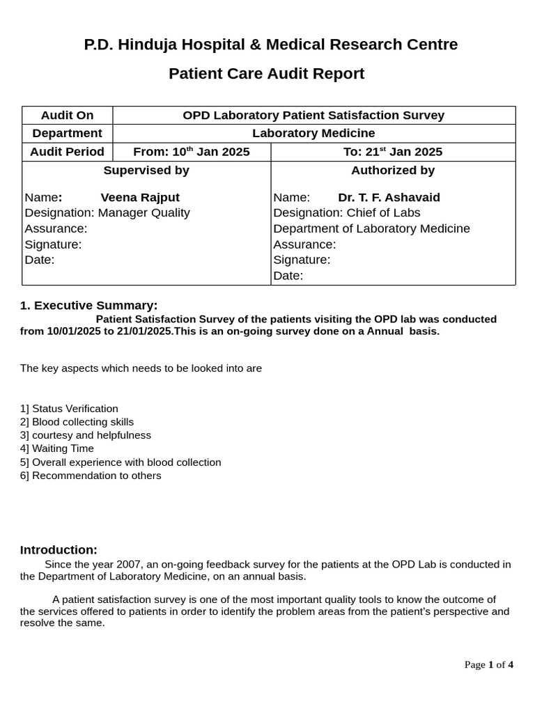 Opd Feedback Dreamsol Report Jan 2025 | PDF | Medical Laboratory | Patient