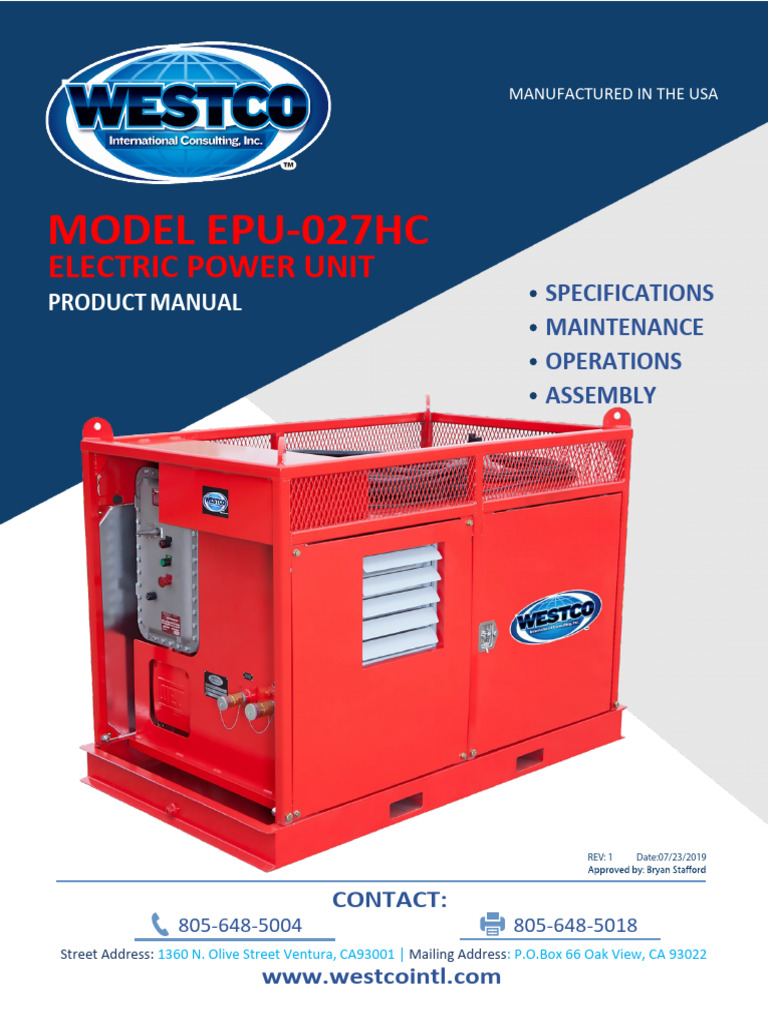 Westco EPU-027 Electro-Hydraulic Power Unit | PDF | Pump | Valve