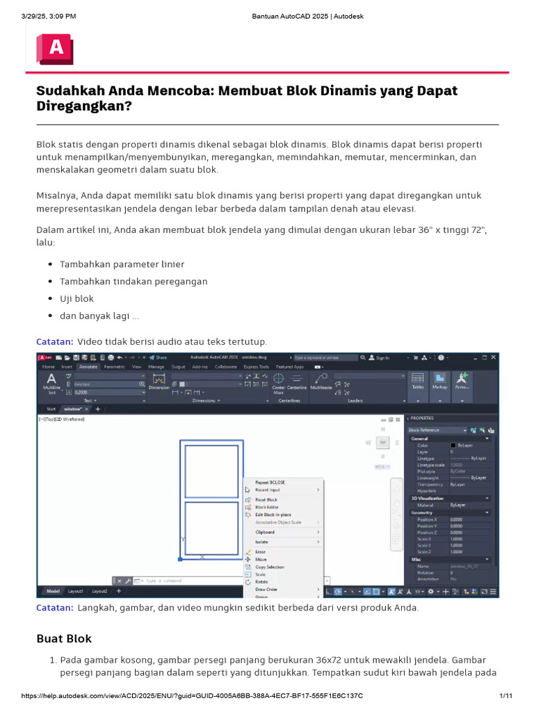 Membuat Blok Dinamis di AutoCAD 2025 | PDF
