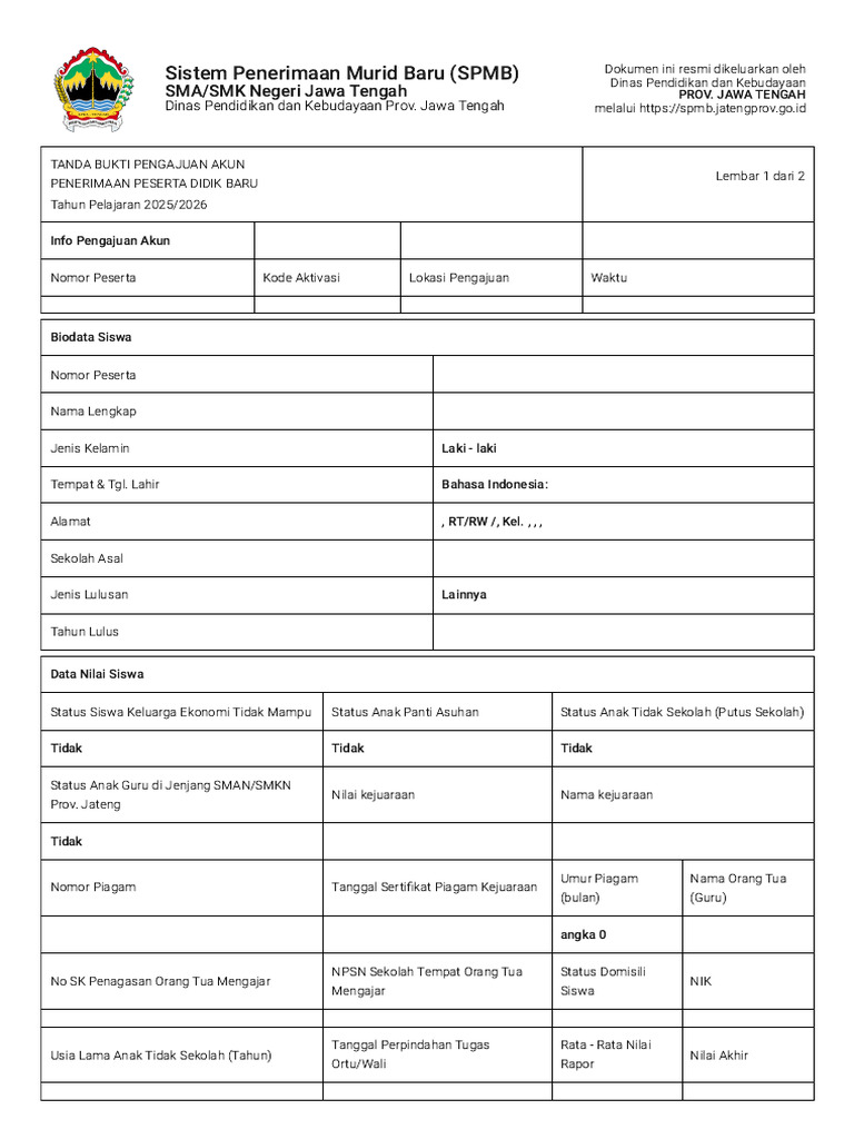 Bukti Pengajuan Akun SPMB | PDF